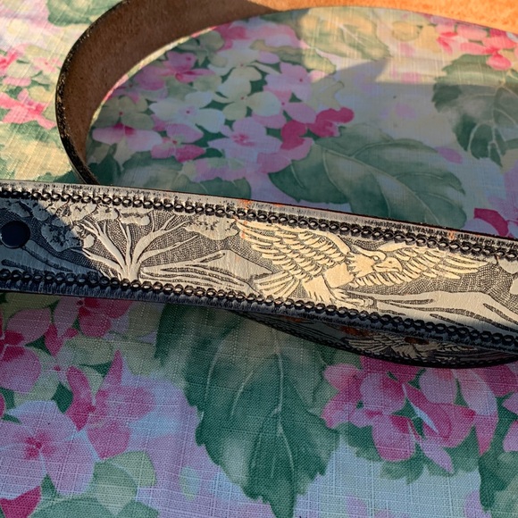 Vintage | Accessories | Vintage Embossed Raw Hide Leather Belt With ...